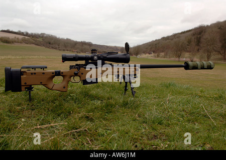 British Infantryman with a long range sniper rifle L115A3 which has a ...