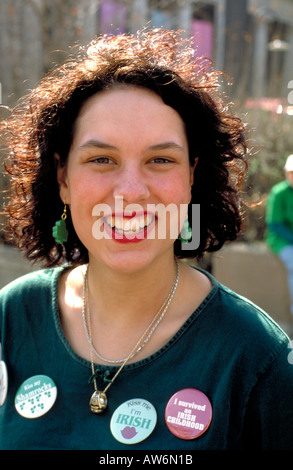 St. Patrick's Day. Beautiful teenage girl wearing green hat. White ...