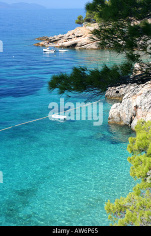 A spectacular sapphire bay near camping site in Jagodna village on Hvar ...
