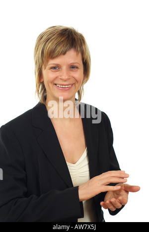Business Woman clapping Studio Shoot on white background Stock Photo ...