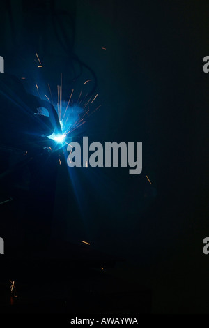 Industrial abstract blue background with flying fire particles Stock ...