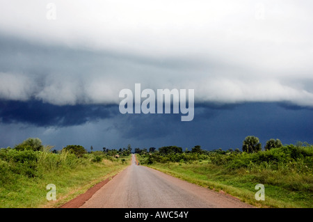 The coming of a big storm, tempest or hurricane over the countryside ...