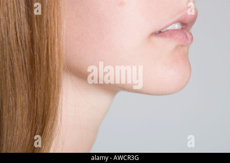 Close up of a young womans mouth, slightly open Stock Photo - Alamy