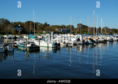 Boats on a pontoon in the Bellport marina Long Island New York USA ...