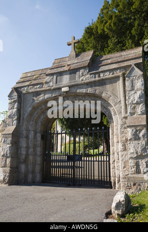 Parish Church of St Cyngar lych gate wrought iron gate and stone wall ...
