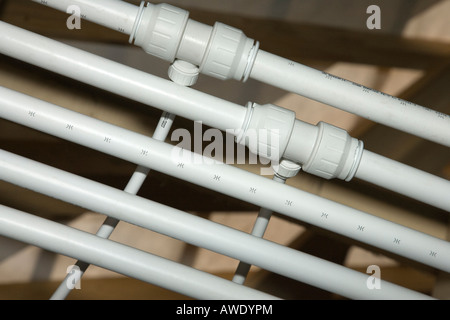 Speedfit polyethylene water pipes installed in a new house to connect ...