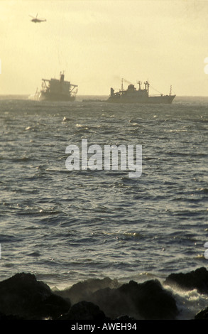 Oil tanker Sea Empress aground on rocks outside Milford Haven oil ...