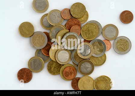 Euro coin, all the different kinds of coins, stacked together with Euro ...