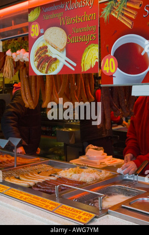 Fast food kiosk sausage stand along Vaclavske namesti square in central ...