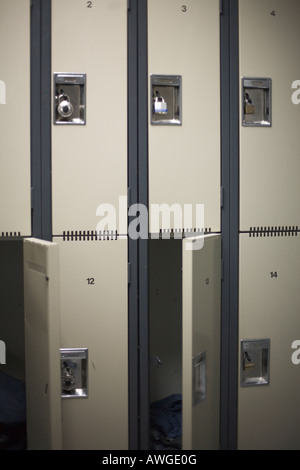 Row metal lockers with closed doors, isolated transparent background ...