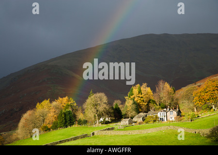 Farm Cottages Barns Under Rainbow After Heavy Rainstorm With Blancathra ...
