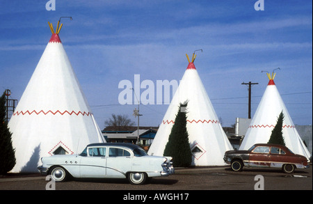 Teepee-shaped motel rooms at Wigwam Motel on Route 66 in Rialto ...