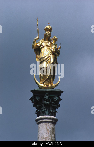 Golden statue of the Virgin Mary atop the Mariensäule, The Marian ...