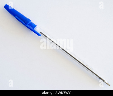 Close up view of the nib of a disposable clear plastic ballpoint pen ...