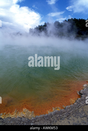 A beautiful shot of a steam hot springs pool in Yellowstone National ...
