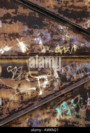 Close-Up of metal textured graffiti in a laneway, street art in a ...