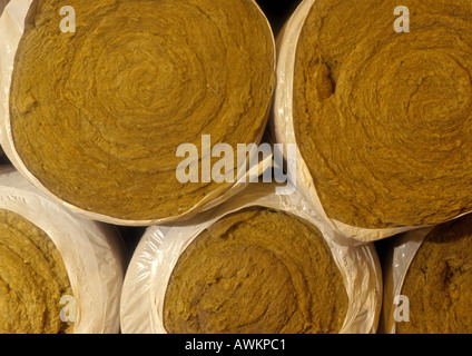 Close up of a glass wool roll for insulation purpose, side view with ...