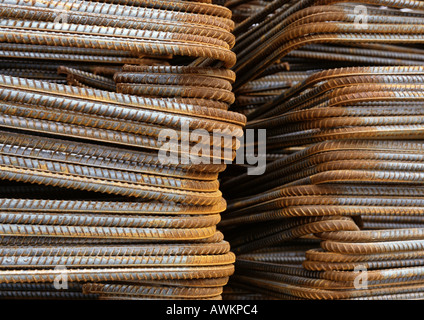 Close up view of steels rods protruding from reinforced concrete ...