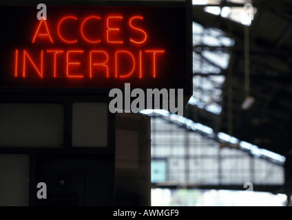 No Entry sign at a French train station, barring access to the railway ...