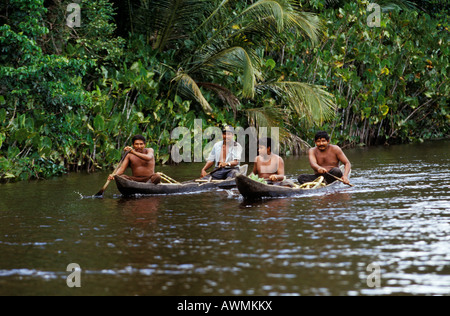 Warao Indians in a dugout canoe, Orinoco River Delta, Venezuela, South ...