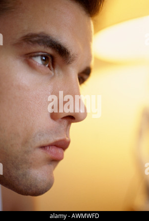 So serious. Mans portrait yellow background. Portrait of guy with ...