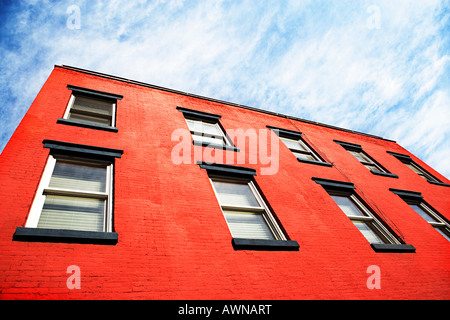 Exterior of the red new apartment building after construction Stock ...