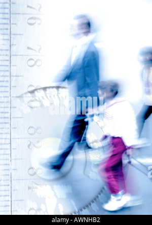 Businessman Father Walking Son On Scooter To School Stock Photo - Alamy