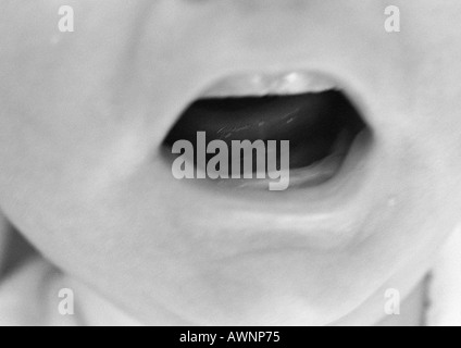 Baby's open mouth, close-up, b&w Stock Photo - Alamy