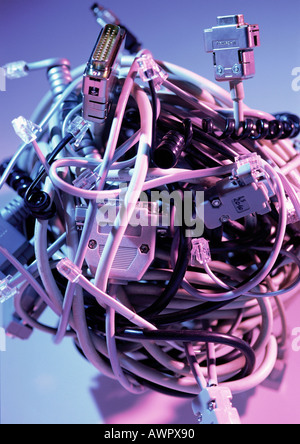 Tangled Ball Mess Of Computer Cords Stock Photo - Alamy