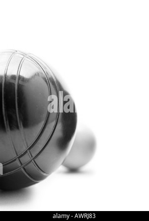 Petanque balls (boules) close to jack target ball on gravel petanque ...
