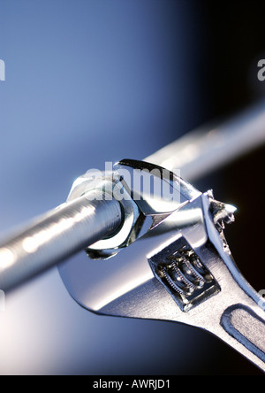 Blue adjustable wrench. Close-up. Isolated on white background Stock ...