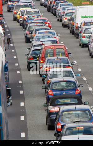 Traffic jam on the M56 motorway at junction 14 looking east Stock Photo ...