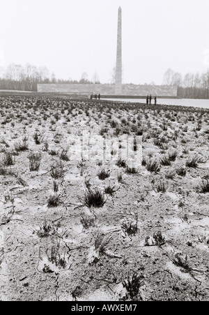 Burial mounds at Bergen Belsen Nazi death concentration camp in Germany ...