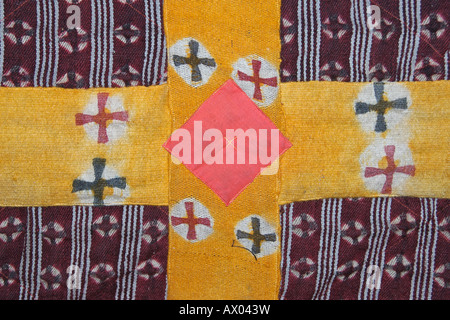 Detail of plangi decorated woollen textile with Buddhist iconography ...