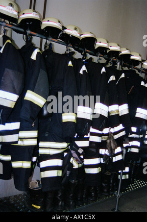 Firefighters coat rack Stock Photo - Alamy