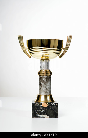 Front view of gold cup trophy isolated on white Stock Photo - Alamy