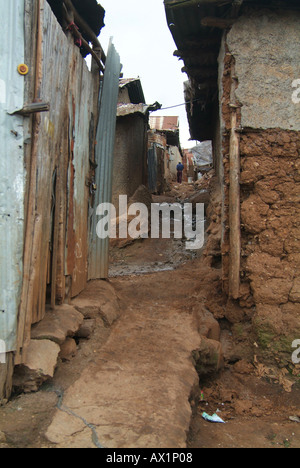 KENYA, Nairobi, Kibera slum, sewage canal / KENIA, Nairobi, Slum Kibera ...