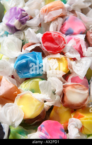 Many flavors of salt water taffy on display in candy store Stock Photo ...