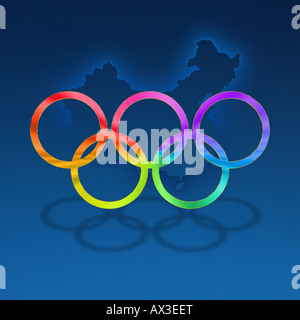 Olympic rings in bright colors against black background and subtle ...
