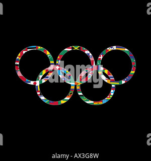 Flag pattern filled olympic rings against a black background Stock ...