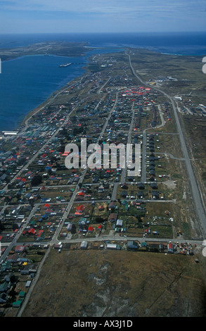 Aerial view of Stanley, the capital of the Falkland Islands (Islas ...