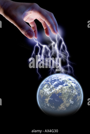 hand with a lightning Stock Photo - Alamy