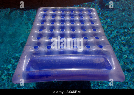 double blue lilo inflatable bed nobody swimming pool summer holiday ...