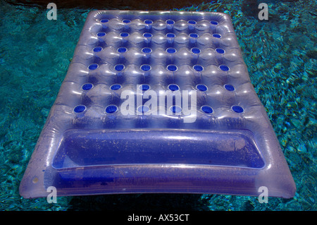 double blue lilo inflatable bed nobody swimming pool summer holiday ...