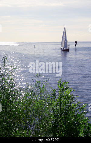 Boat sailing on Lough Neagh, Northern Ireland the largest freshwater ...