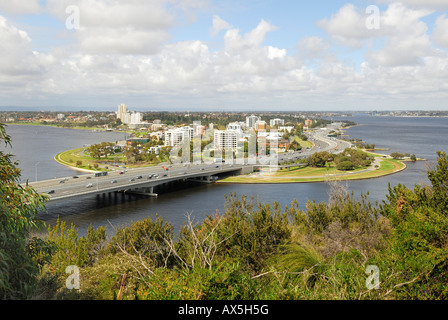South Perth Peninsula and narrows bridge over the Swan River, Western ...