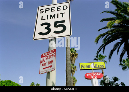 35 mph speed limit sign, with parking restrictions. Santa Monica, Los ...