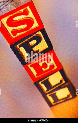 Children’s wooden spelling blocks spell out the words home education ...