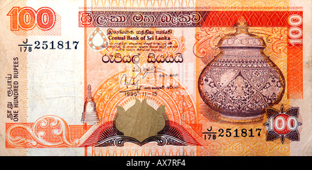 Sri lankan banknotes of 100 rupees isolated on white background with ...