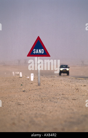 Sand road sign and sandstorm - Namib Desert Namibia Stock Photo - Alamy